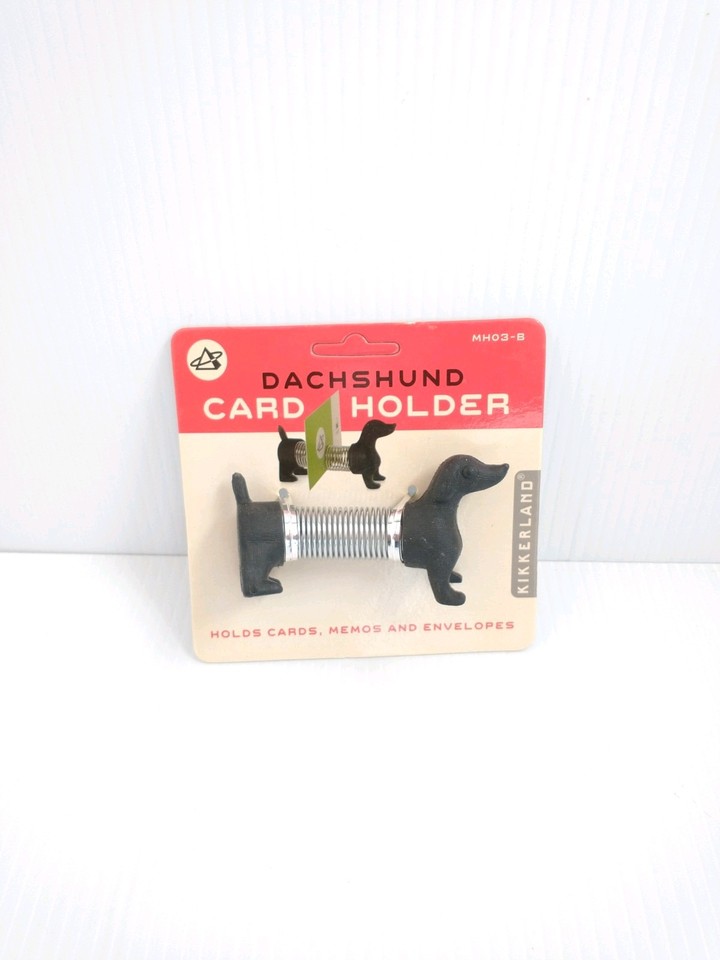 Vtg Dachshund Dog Desk Letter Pen Holder Spring Black/Silver Plastic ...