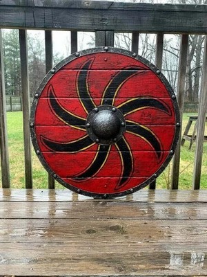 New Viking Wooden Round Shield Armor 24" With Wooden Medieval Shield ...