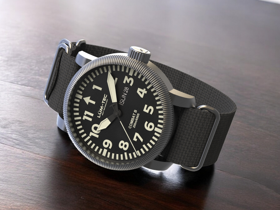 Lum-Tec Mens Watch Combat B66 Day Date 43mm Black Dial Miyota Japan ...