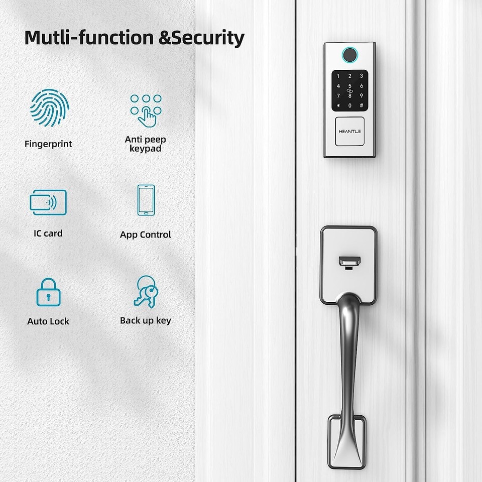 Front Door Lock Set with Handles Keyless Entry Smart Deadbolt Digital ...