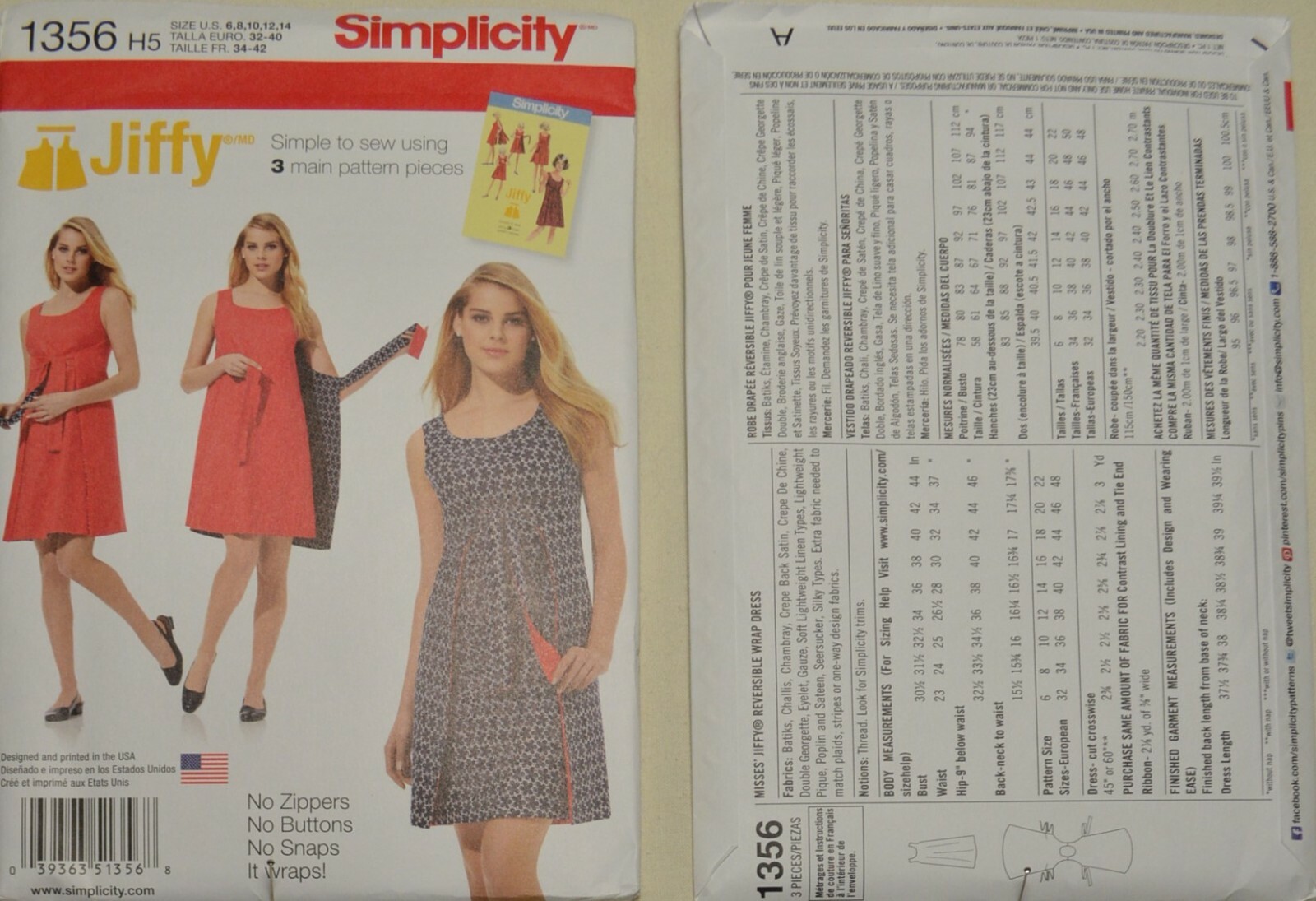 Misses Reversible Wrap Dress Simplicity 1356 Sewing Pattern Size 6-14 ...