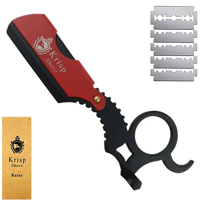 10 BLADES + BEARD CUT THROAT SHAVETTE STRAIGHT BARBER SHAVING RAZOR RED ...