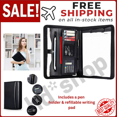Padfolio Business Leather Portfolio Zippered Notebook Binder Office ...