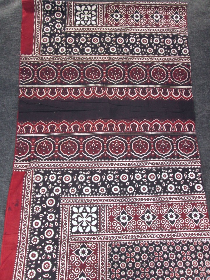 Vintage Sindhi Ajrak Sheet Fabric Hand Print Shawl Scarf Traditional ...