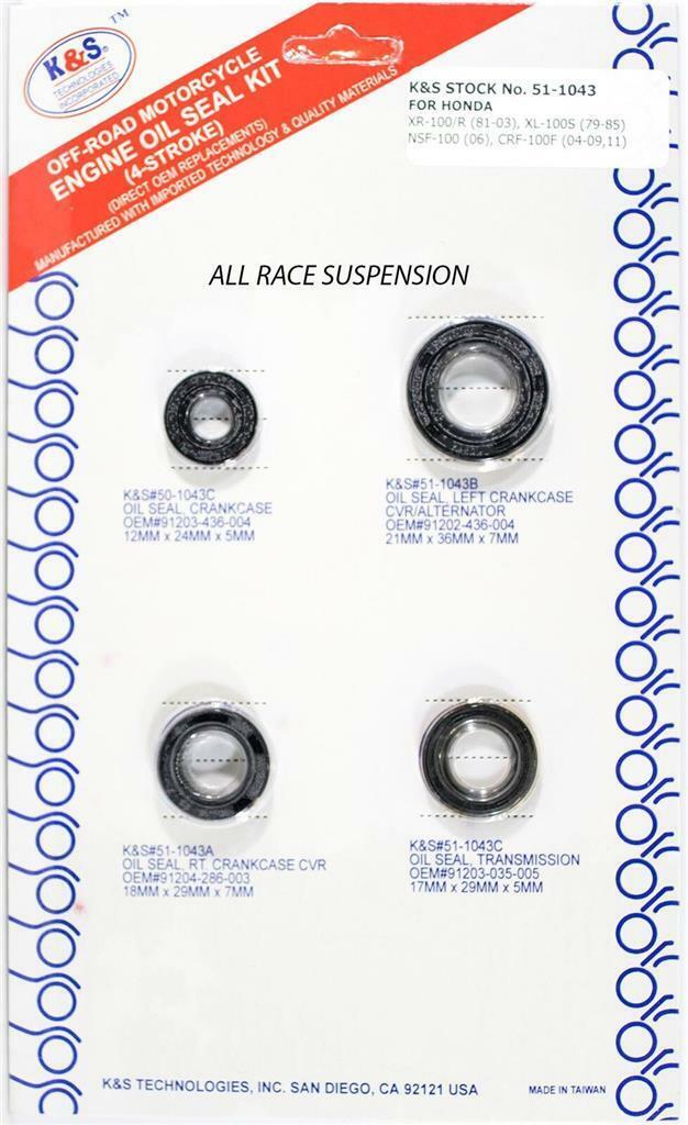 Honda CRF100F XR100 XR100R Sportrax 300 TRX300X Engine Oil Seal Kit K&S ...