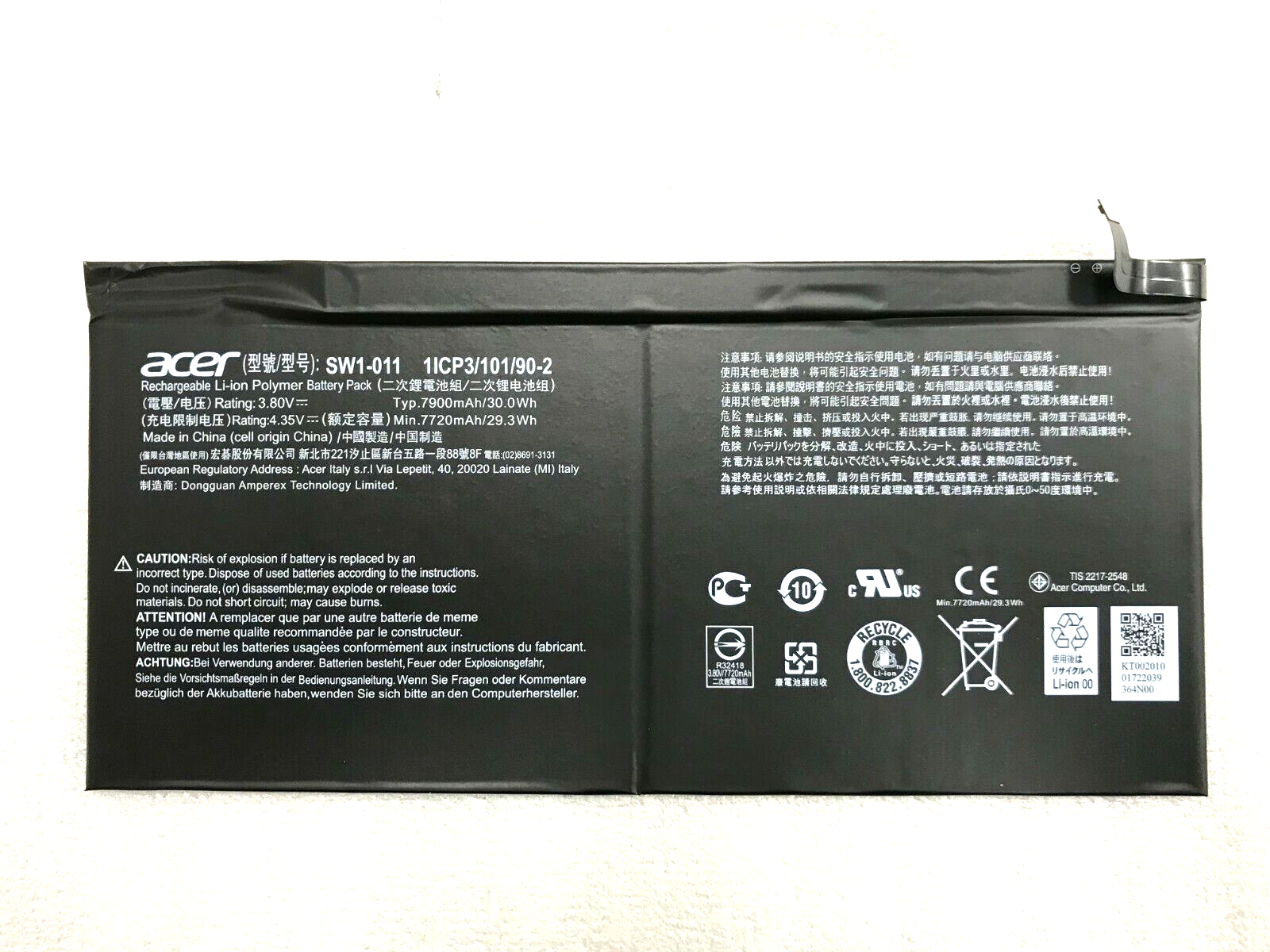 Acer Switch One SW1-011 Tablet Battery KT.0020Q.002 309998 1ICP3/99/98 ...