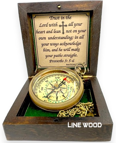 Handmade Nautical Brass Poem Compass With Wooden Box Engraved Pocket ...