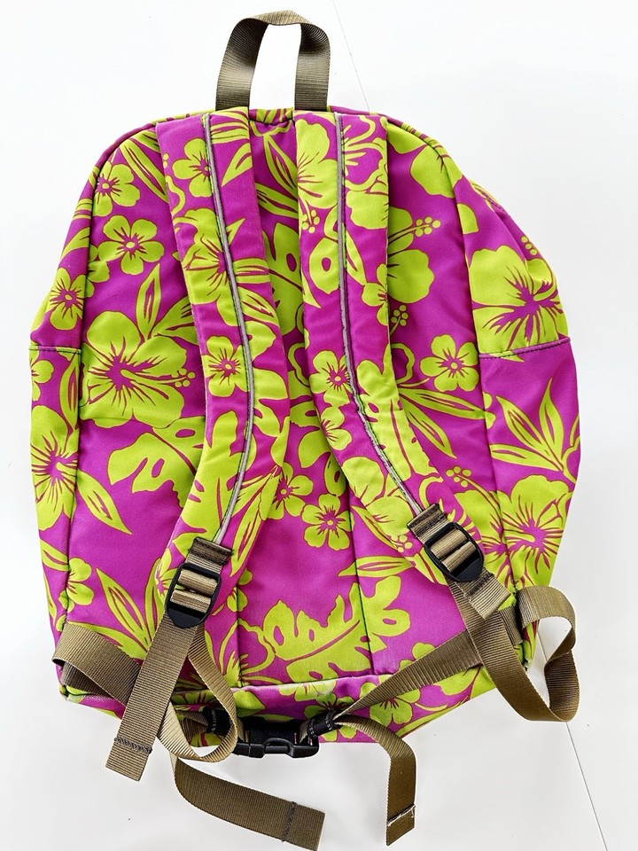 LL Bean Junior Backpack Tropical Pink Green Floral Hibiscus EUC | eBay