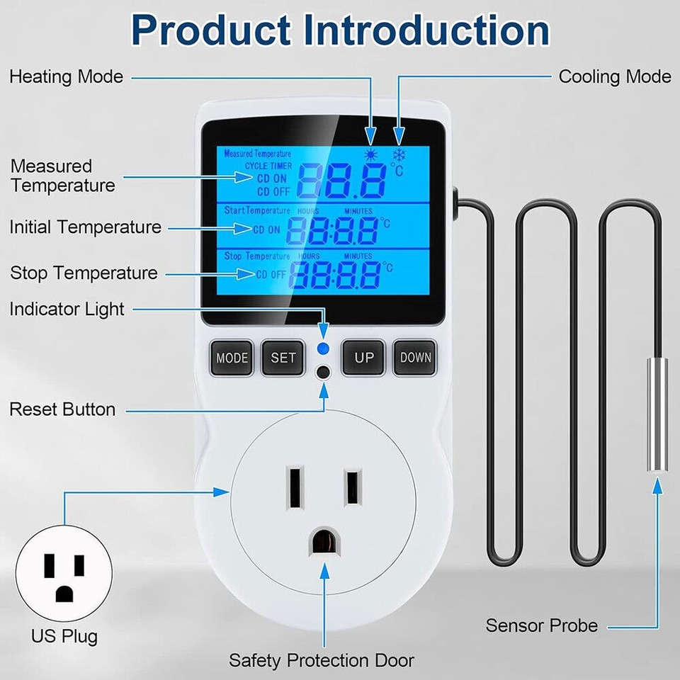 LCD Digital Plug in Thermostat Timer Switch Socket Temperature ...