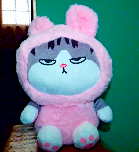 Angry Cat in Pink Bunny Suit Plush Stuffed Animal Gray White Black 9 ...