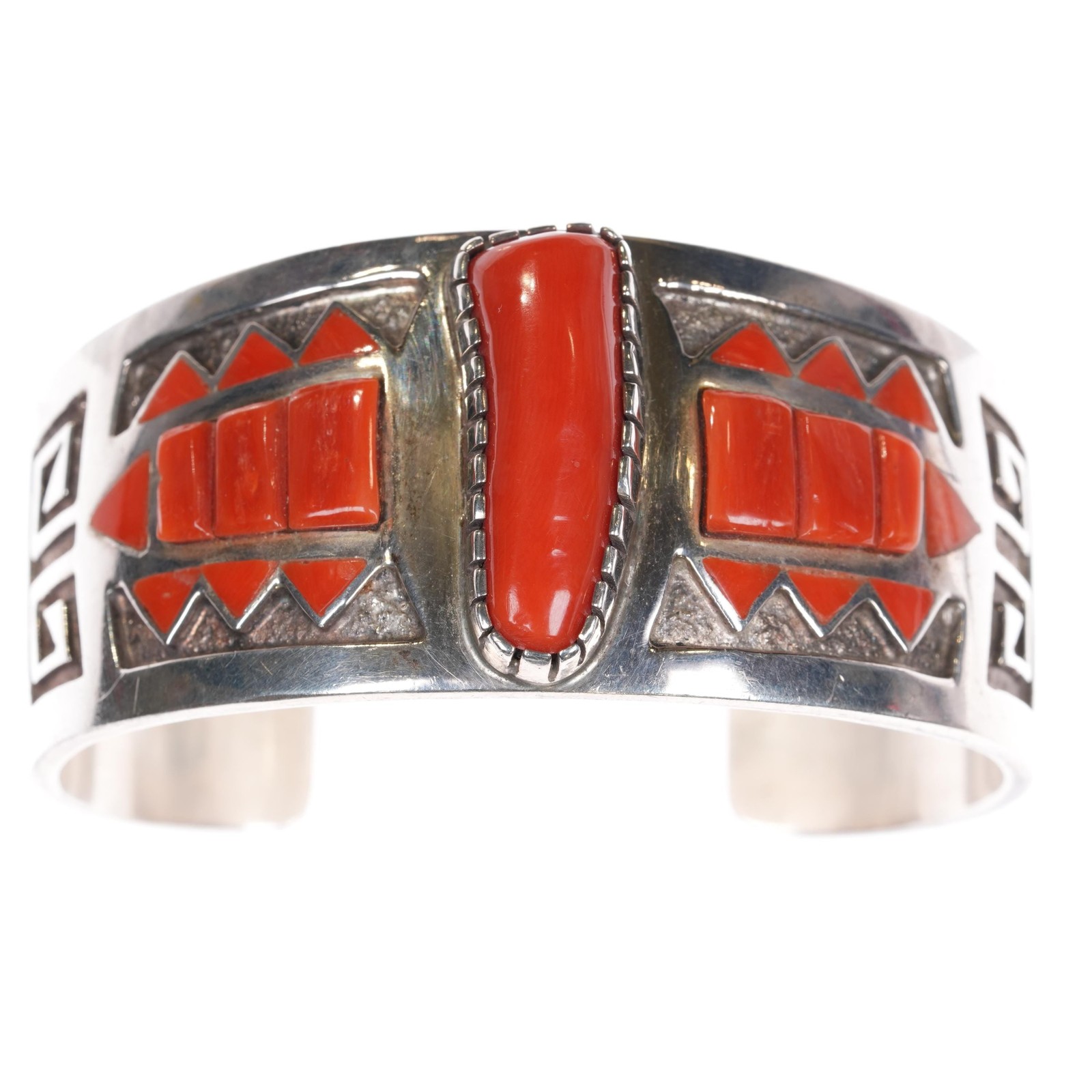 6.875 Michael Perry Navajo silver coral inlay cuff bracelet | eBay