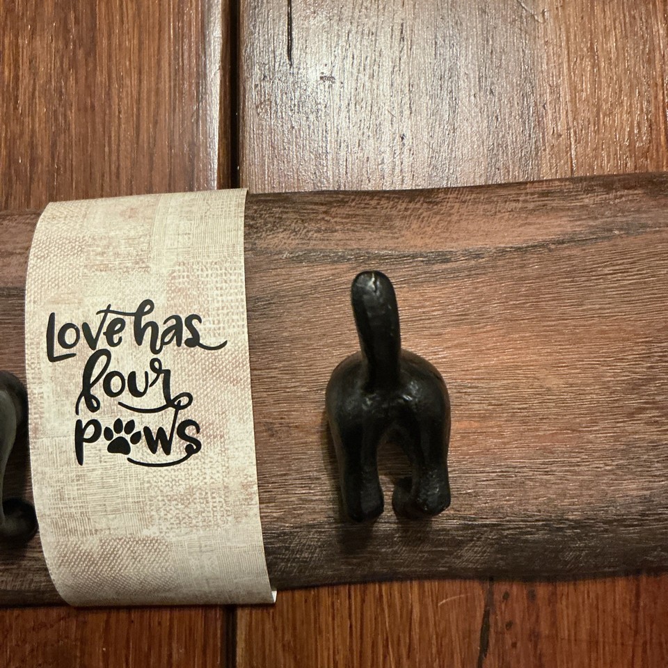 Coat Rack | "Love has Four Paws" | 4 Dog Tail Hangers | Wood & Metal ...