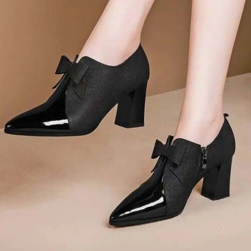 High Heel Fashion Bowknot Square Heel Pumps Women Retro LargeSize ...