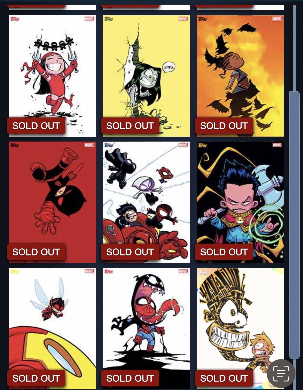 Topps Marvel Collect Skottie Young Lot Of 38 Cards!! Spider-Man Venom ...