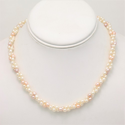 22 Gram VTG Genuine Pink Cream Pearl Double Strand Helix Necklace 14k ...