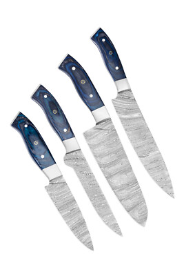 Damascus Steel Knife Set of 4 Custom Handmade Forged Chef Kitchen ...