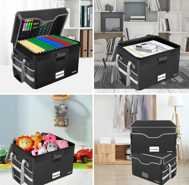 Fireproof Document Box with Lock File Storage Organizer Mesh Pockets ...