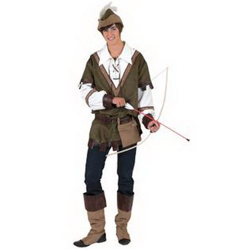Robin Hood Costume 6 Pc Gr/Br Faux Suede Tunic Hat Boot Tops & Belt W ...