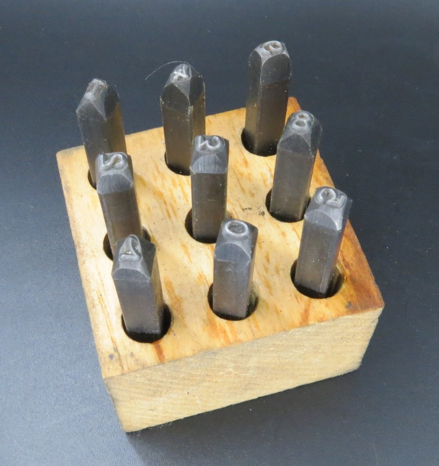Vintage Steel Stamp Punch Set 0-9 1/8 9 Piece Number Hand Cut Machinist ...