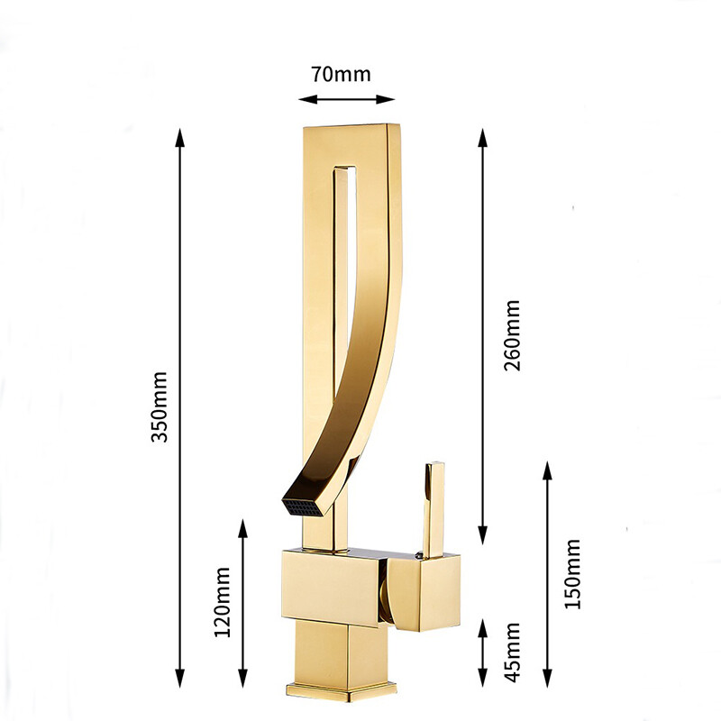 Gold Bathroom Unique Shape Waterfall Wide Spout Faucet Deck Mounted ...