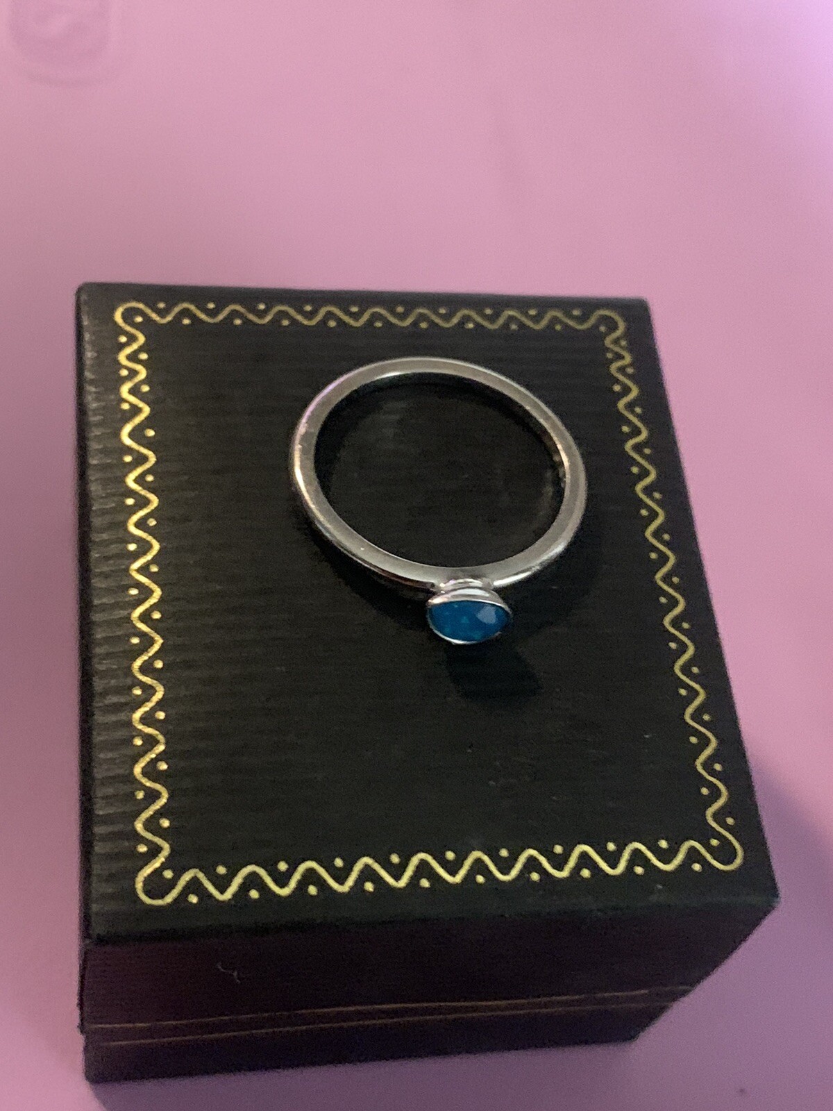 Swarovski Silver Rodium Plated Blue Crystal Solitaire Stone Ring Size 8 ...