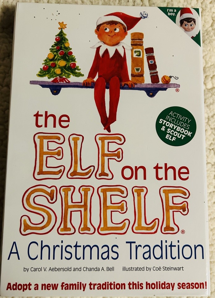 The Elf On The Shelf In Box! Boy Elf Christmas Book Brown Hair Blue ...