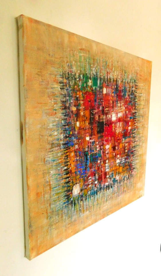 Original abstract oil and mixed media painting, signed by Nalan Laluk ...
