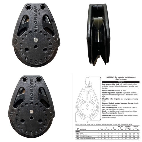 Harken 57 mm Cheek Carbo Ratchamatic Block USA Made, Sm Boat, Carbo Air ...