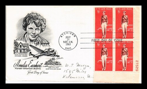 US COVER AMELIA EARHART AIR MAIL FDC PLATE BLOCK SCOTT C68 ARTMASTER | eBay