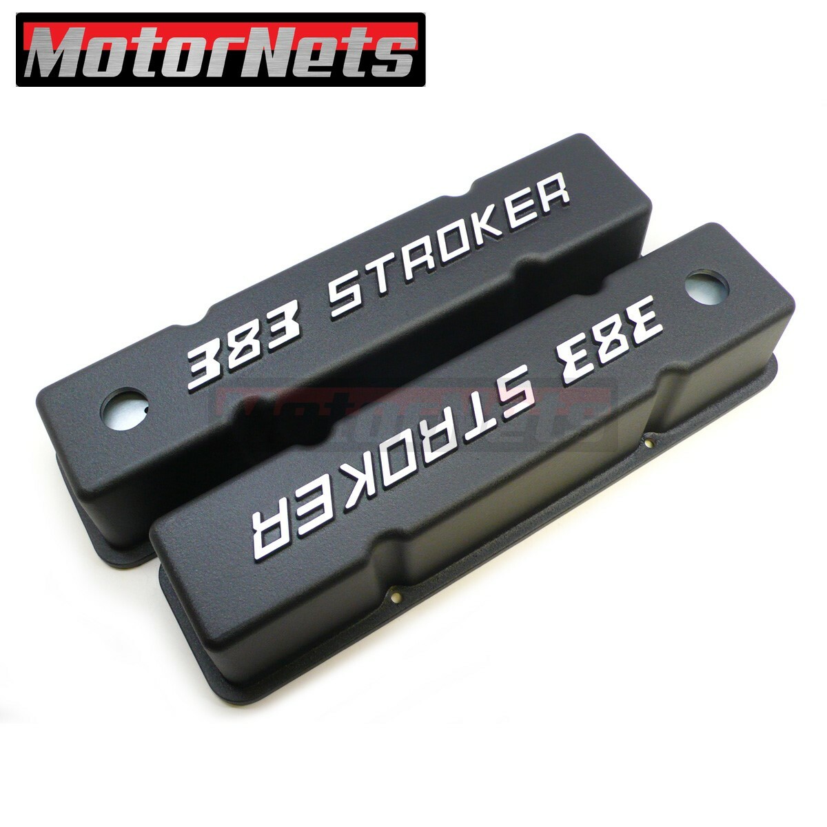 Small Block Chevy Tall Black Aluminum Valve Cover Bowtie "383 Stroker ...