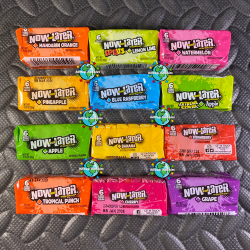 LOT OF 12X PACKS OF NOW AND LATER CANDY 6-PIECES PER PACK! 12-DIFFERENT ...