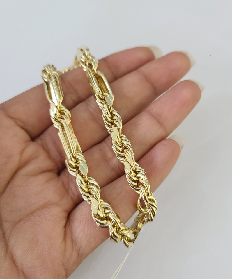 Real 10k Yellow Gold Bracelet Milano Rope 7mm 9 Inch Diamond Cut 10KT ...