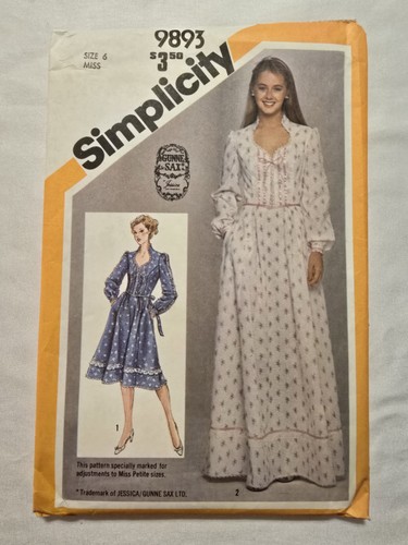 Simplicity 9893 Vintage Pattern Fitted Dress Gunne Sax Prairie 1980s Sz ...