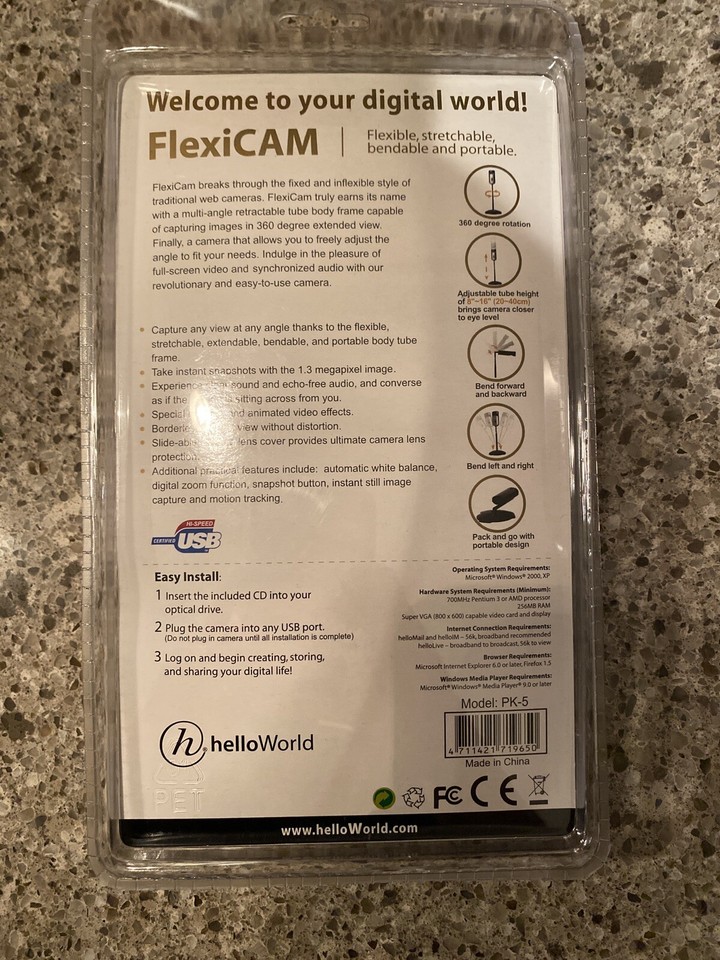 HelloWorld Digital USB FlexiCam PK-5 350k Pixel Adjustable PORTABLE WEB ...