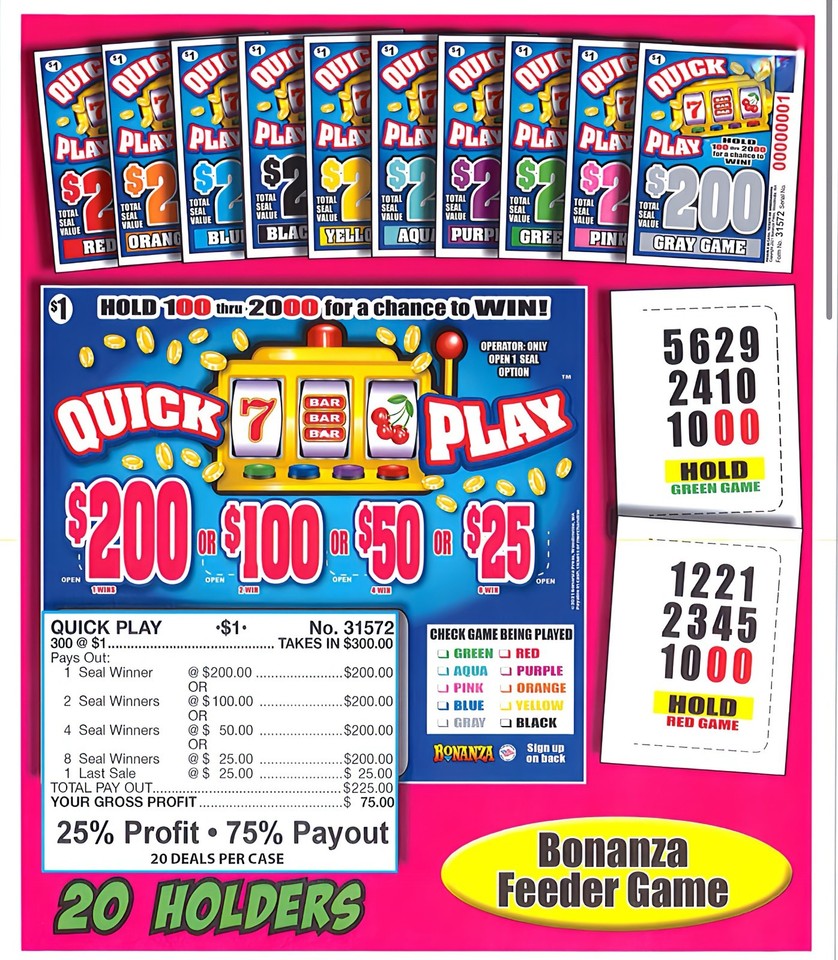 Pull Tab Tickets - Hard Card - Game - 5 Pack - Quick Play - 300 ct ea ...