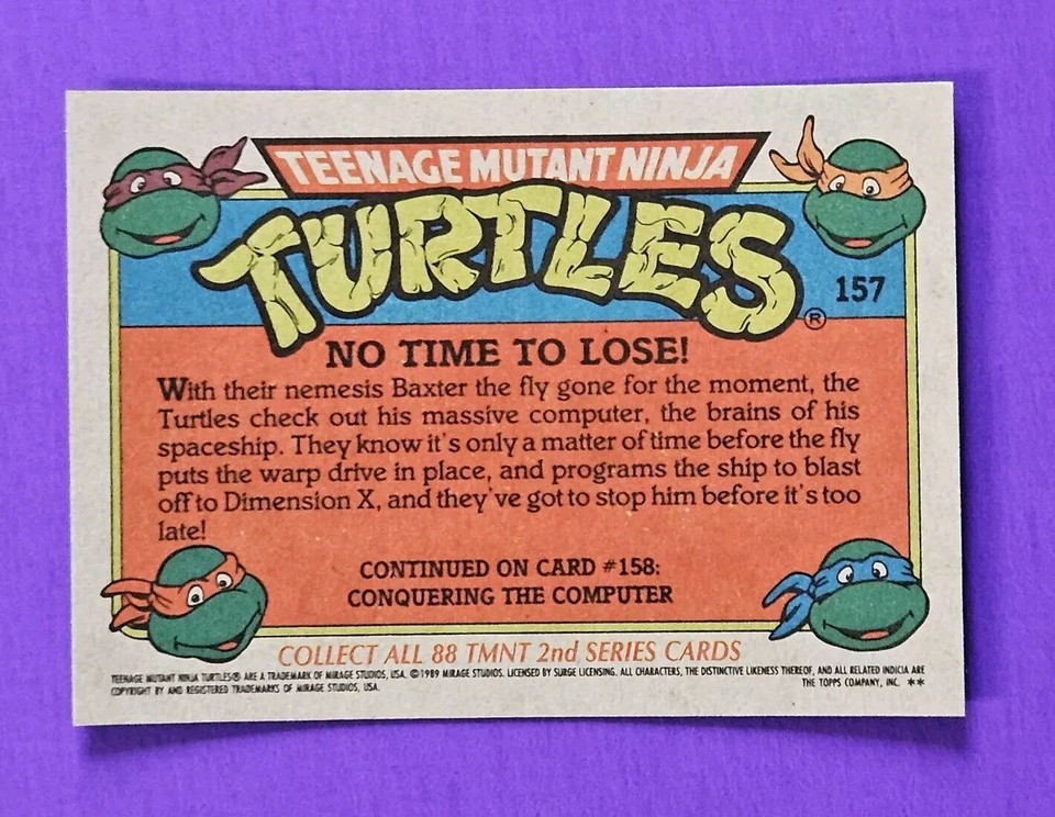 Teenage Mutant Ninja Turtles TMNT 1989 Topps Trading Card #157 No Time ...