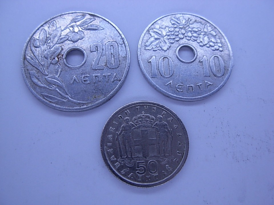 Greece Greek complete coin set 1964 10,20,50 Lepta KM# 78 79 80 , 3 ...