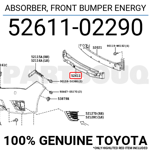 5261102290 Genuine Toyota Absorber Front Bumper Energy 52611-02290 for ...