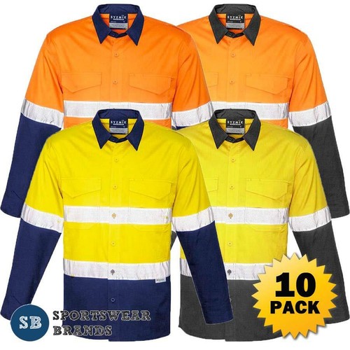 10 x Mens Rugged Cool Reflective Tape Hi Vis Spliced Shirt Breathable ...