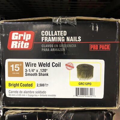 Grip-Rite GRC12PD Bright Steel 15 Degree Round Head Framing Nail 3-1/4 ...