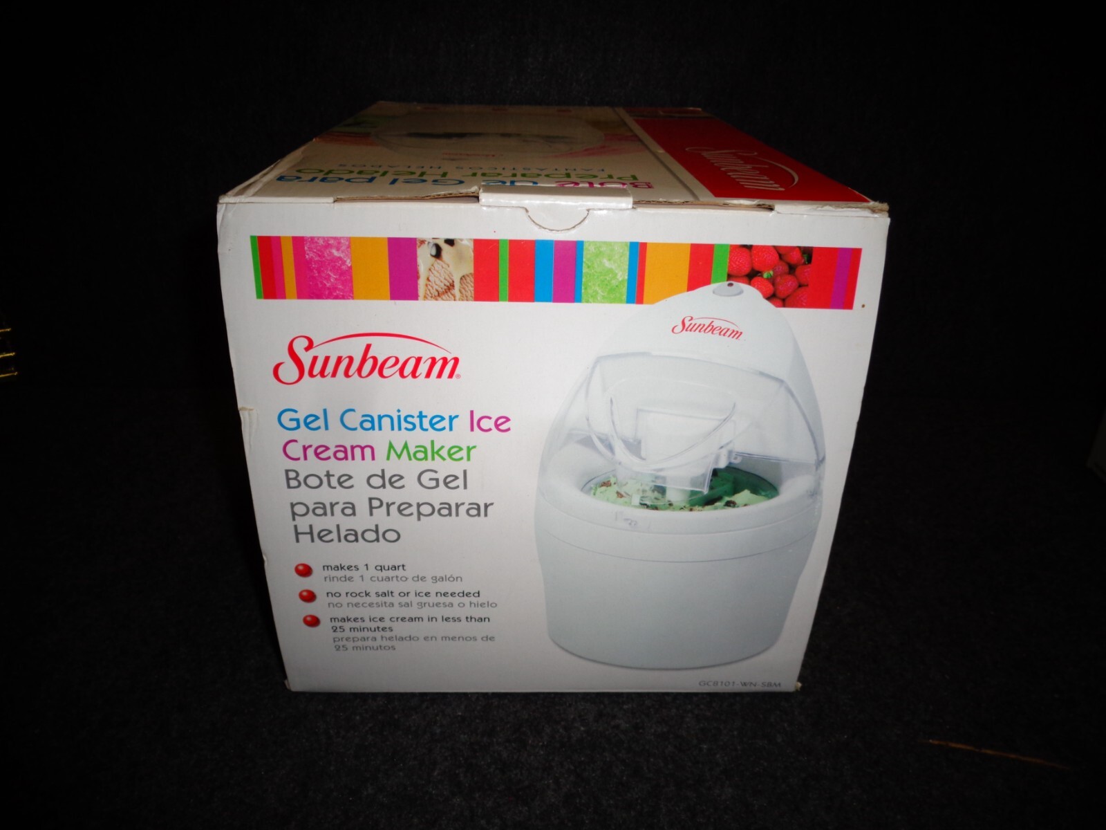 Sunbeam GEL Canister Ice Cream Maker 1 Quart QT Gc8101- Wn-sbm White ...
