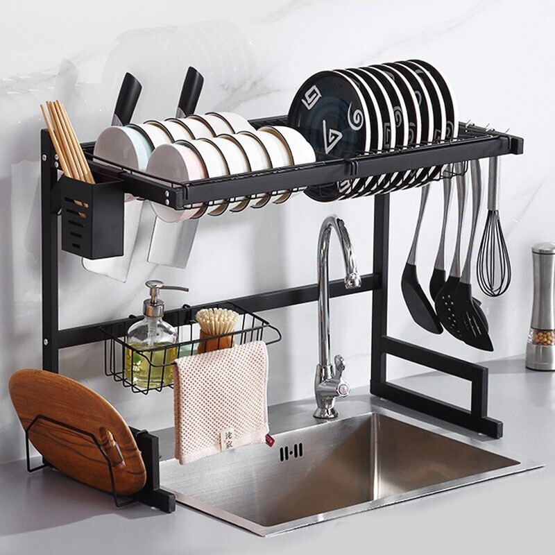 Over Sink Dish Rack Cutlery Drainer Kitchen Storage Organiser Stainless ...