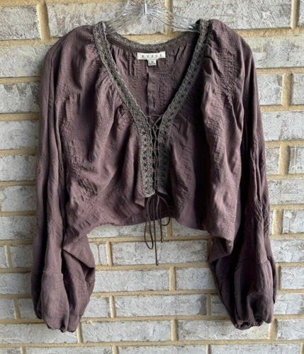 HYFVE Gray Brown Long Sleeve V-Neck String Closer Women's Size M. | eBay