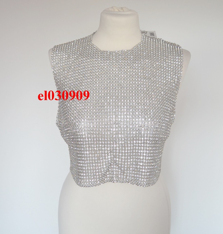 ZARA NEW WOMAN SS23 SILVER RHINESTONE TOP WITH OPEN BACK REF.2712/318 ...