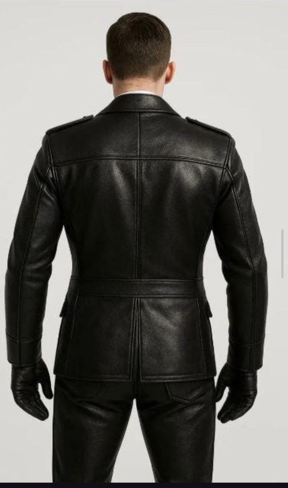 Men’s Black Genuine Leather Coat Military Style Officer Jacket Formal ...