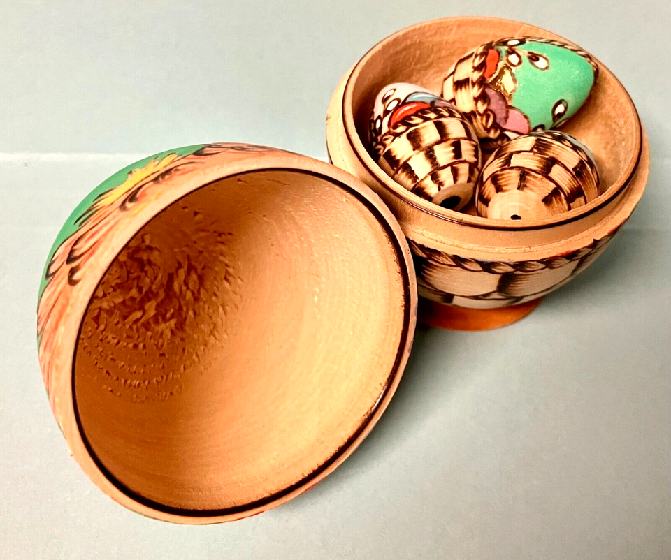 Russian - Hand Painted - Wood Burned Pyrography - Wooden Egg w/ 3 ...