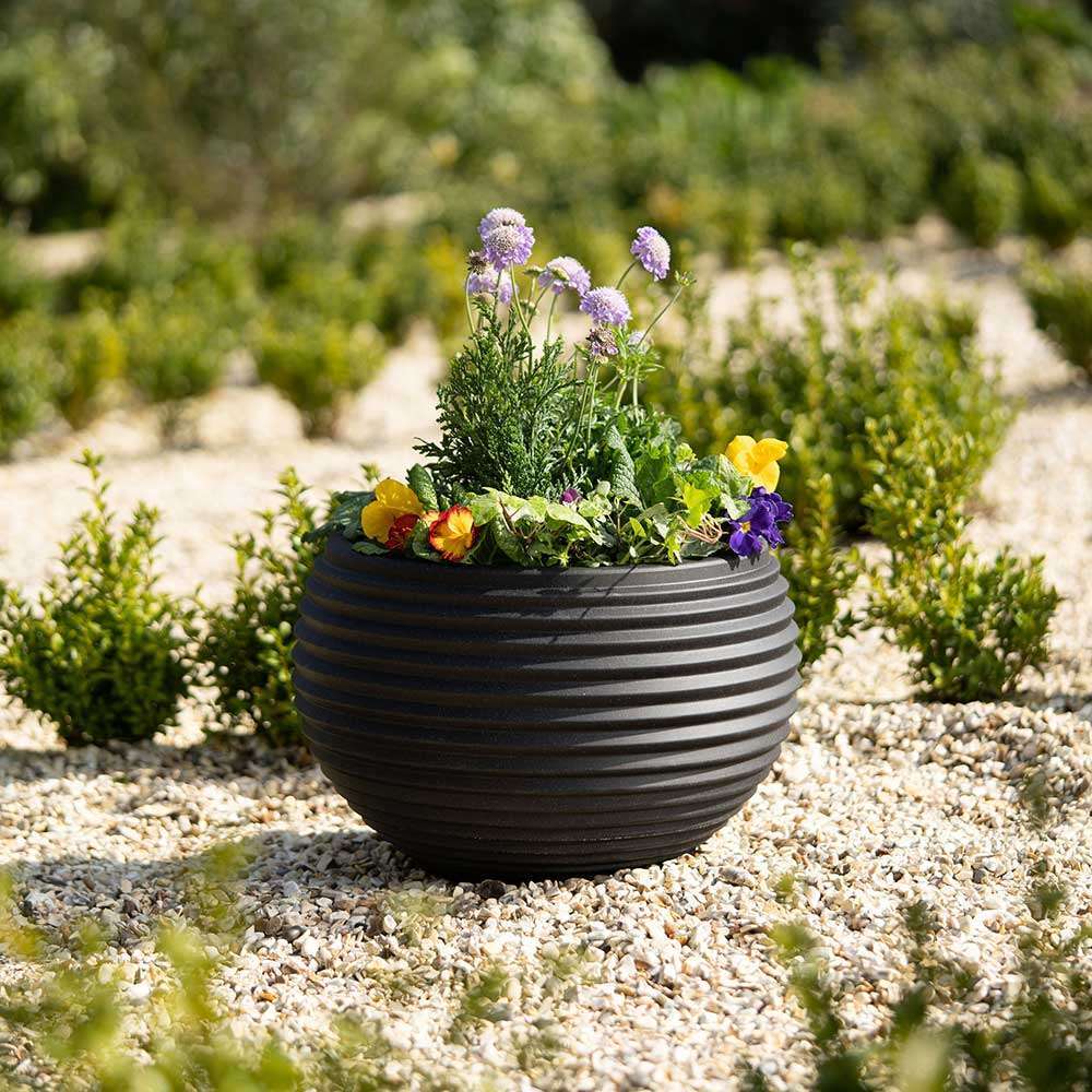 Round Planter For Flower 50cm Zinc Galvanised Matte Grey Flared