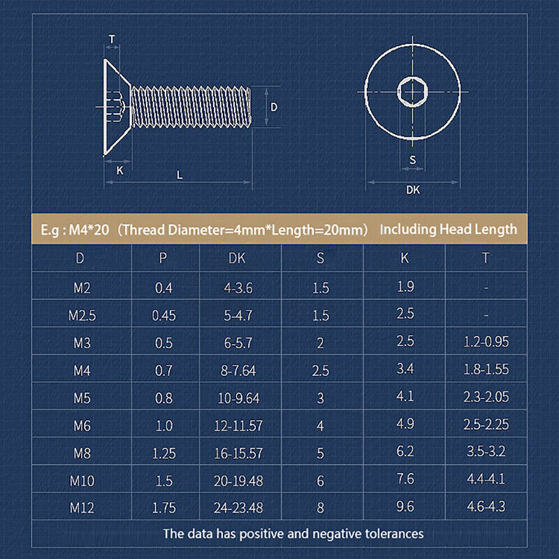 Hex Socket Countersunk Screws Bolt M2 M2.5 M3 Allen Key DIN7991 Steel ...