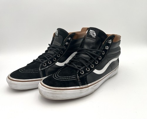 VANS Sk8-Hi MTE Scotchgard Hiker Black Leather Fleece Lined Shoes Men’s ...