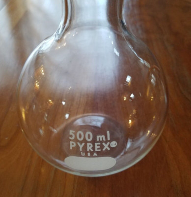 Pyrex Glass 500mL Boiling Flask Flat Bottom Round Lip Borosilicate ...